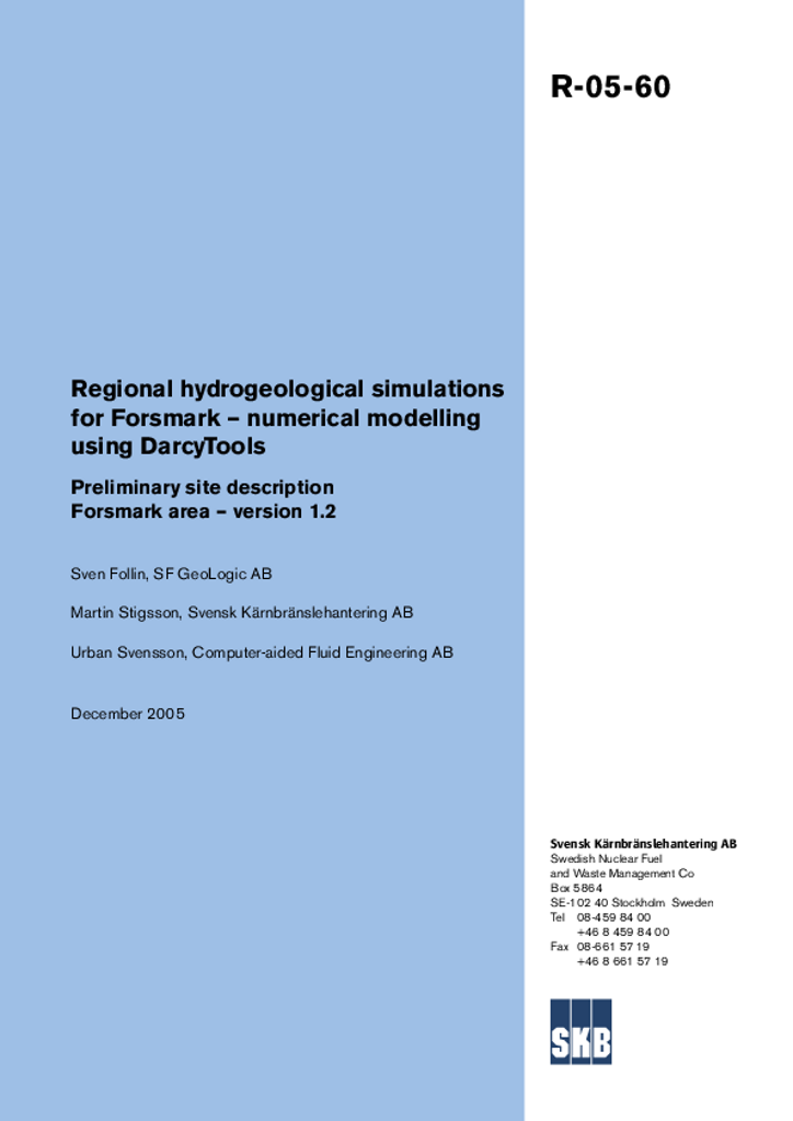 Regional hydrogeological simulations for Forsmark – numerical modelling ...