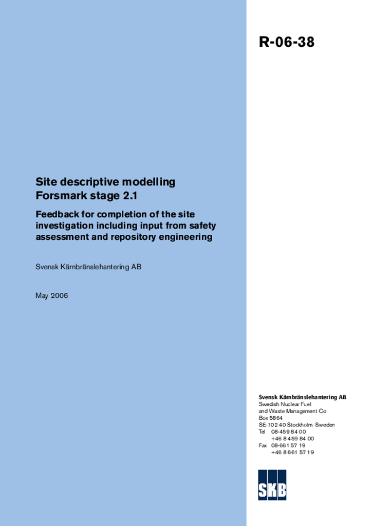 Site descriptive modelling Forsmark stage 2.1. Feedback for completion ...