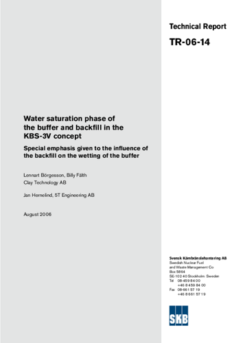 Water saturation phase of the buffer and backfill in the KBS-3V concept ...