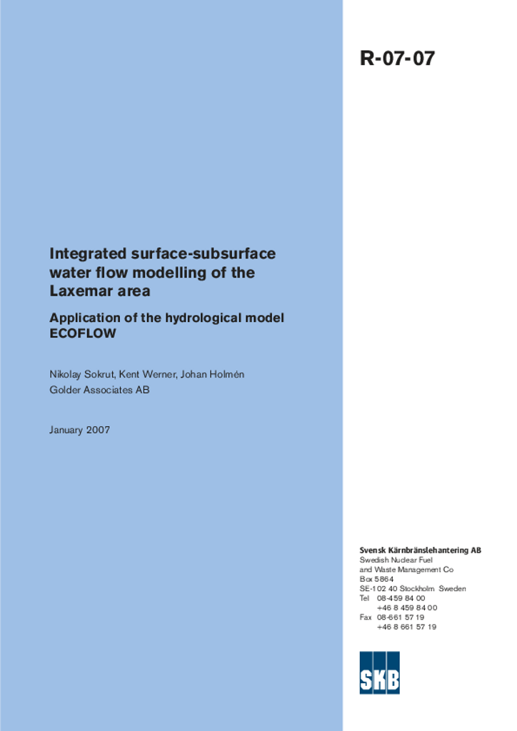 Integrated surface-subsurface water flow modelling of the Laxemar area ...