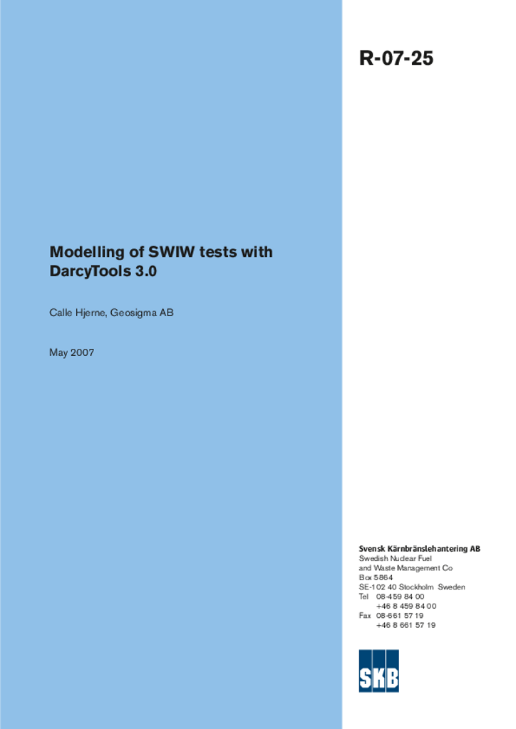 Modelling of SWIW tests with DarcyTools 3.0 – SKB.com