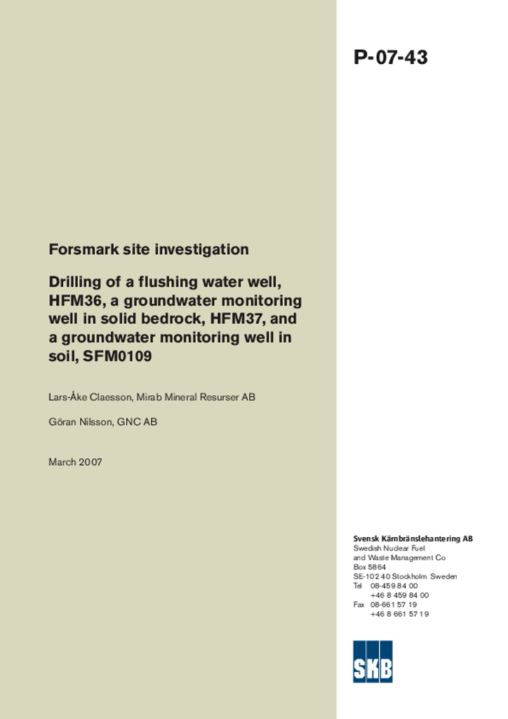 Forsmark site investigation. Drilling of a flushing water well, HFM36 ...