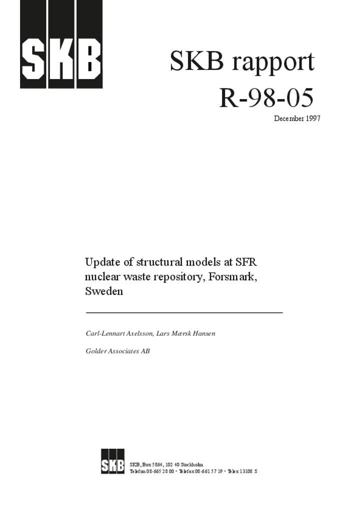 Update of structural models at SFR nuclear waste repository, Forsmark ...