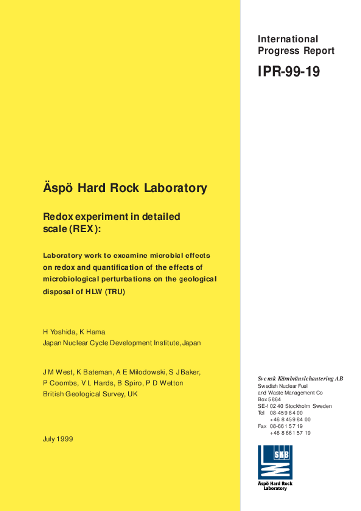 Äspö Hard Rock Laboratory. Redox experiment in detailed scale (REX ...