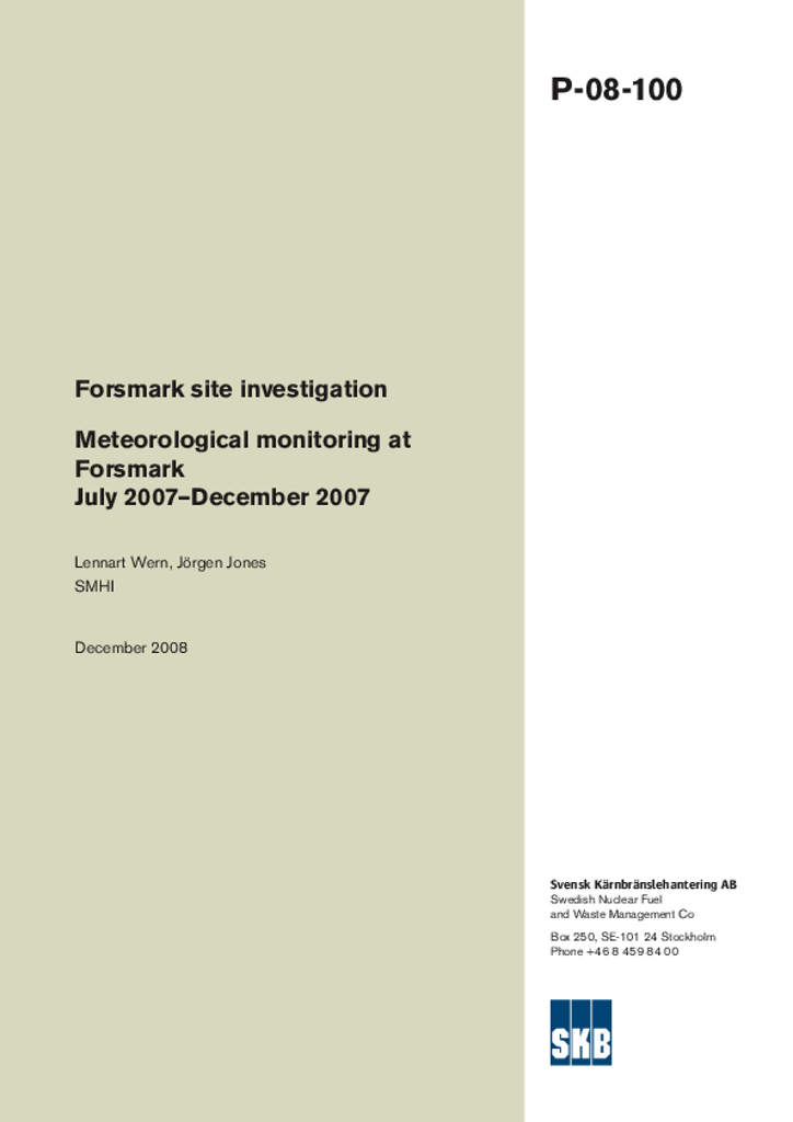Forsmark site investigation. Meteorological monitoring at Forsmark July ...