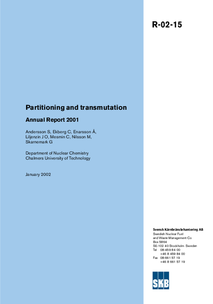 Partitioning and transmutation. Annual Report 2001 – SKB.com