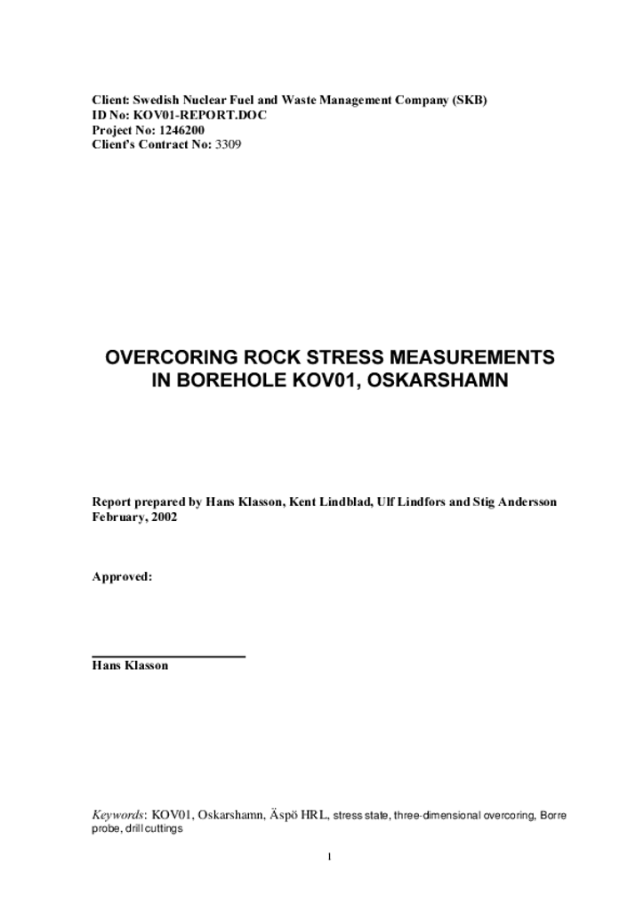 Äspö Hard Rock Laboratory. Overcoring rock stress measurements in ...