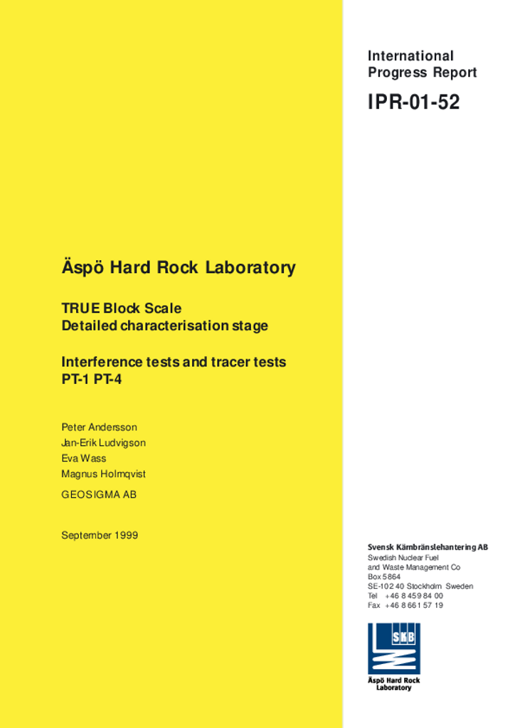Äspö Hard Rock Laboratory. TRUE Block Scale. Detailed characterisation ...