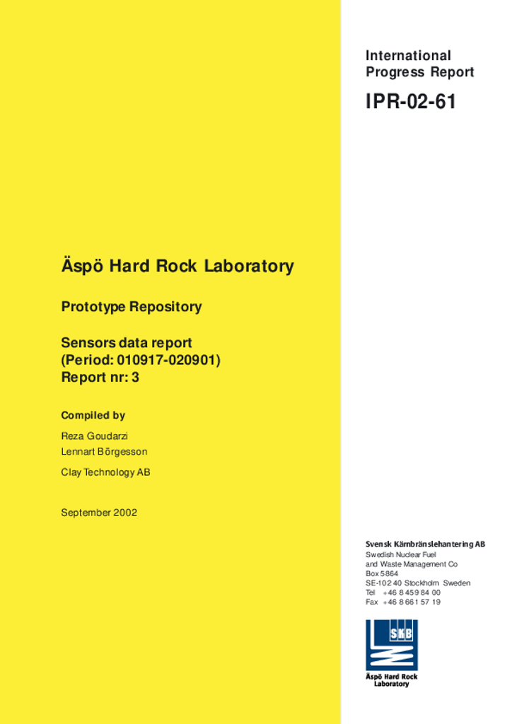 Äspö Hard Rock Laboratory. Prototype repository. Sensors data report ...