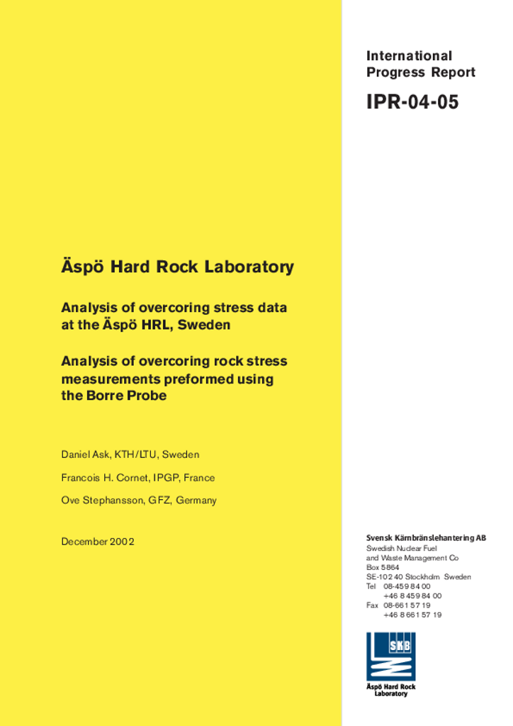 Äspö Hard Rock Laboratory. Analysis of overcoring stress data at the ...
