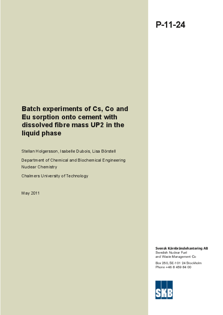 Batch experiments of Cs, Co and Eu sorption onto cement with dissolved ...