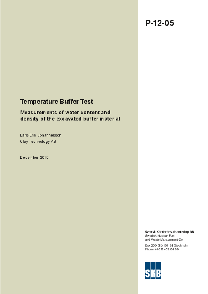 Temperature Buffer Test. Measurements of water content and density of ...