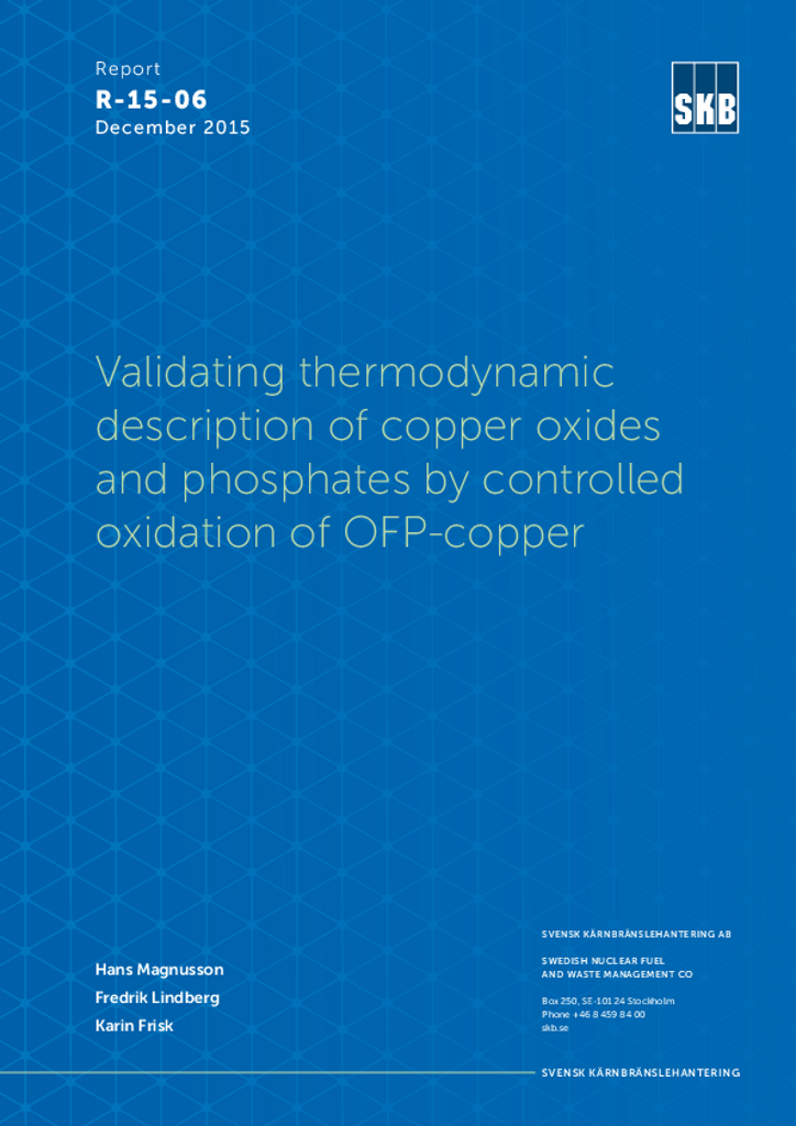 Validating thermodynamic description of copper oxides and phosphates by ...
