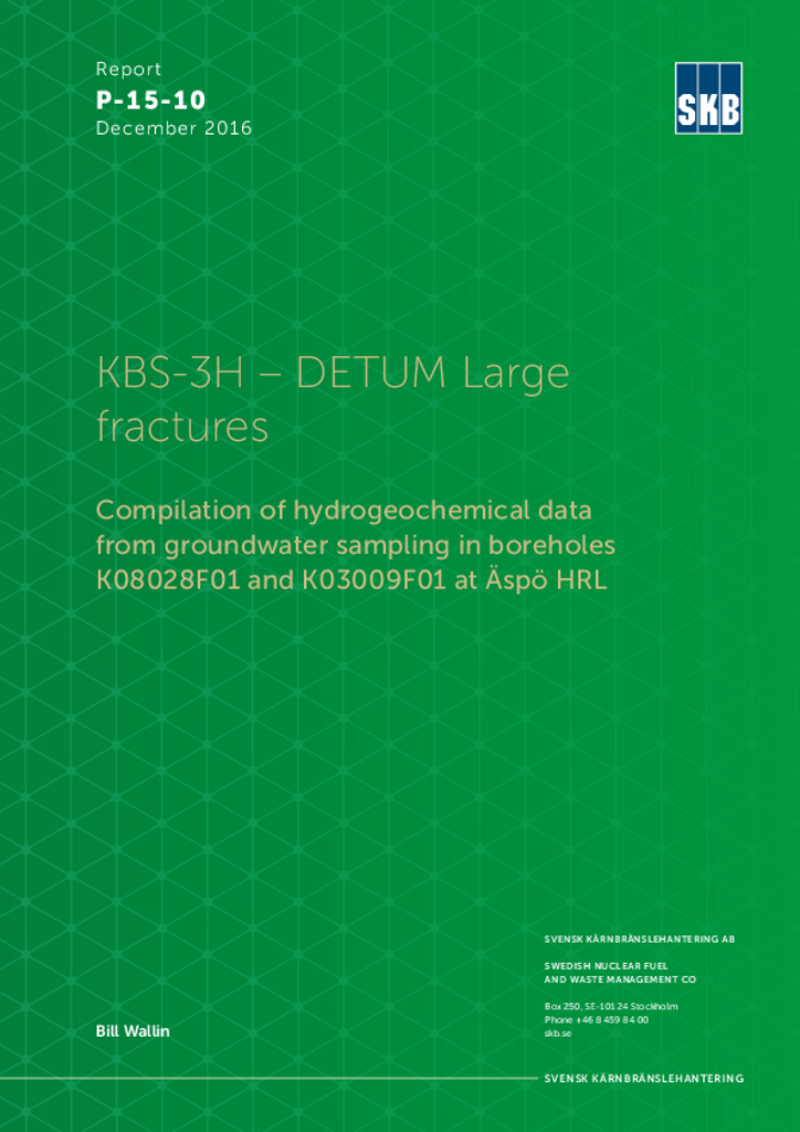 KBS-3H – DETUM Large fractures. Compilation of hydrogeochemical data ...