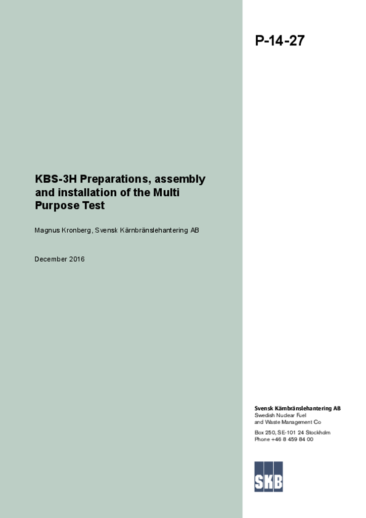 KBS-3H Preparations, assembly and installation of the Multi Purpose ...