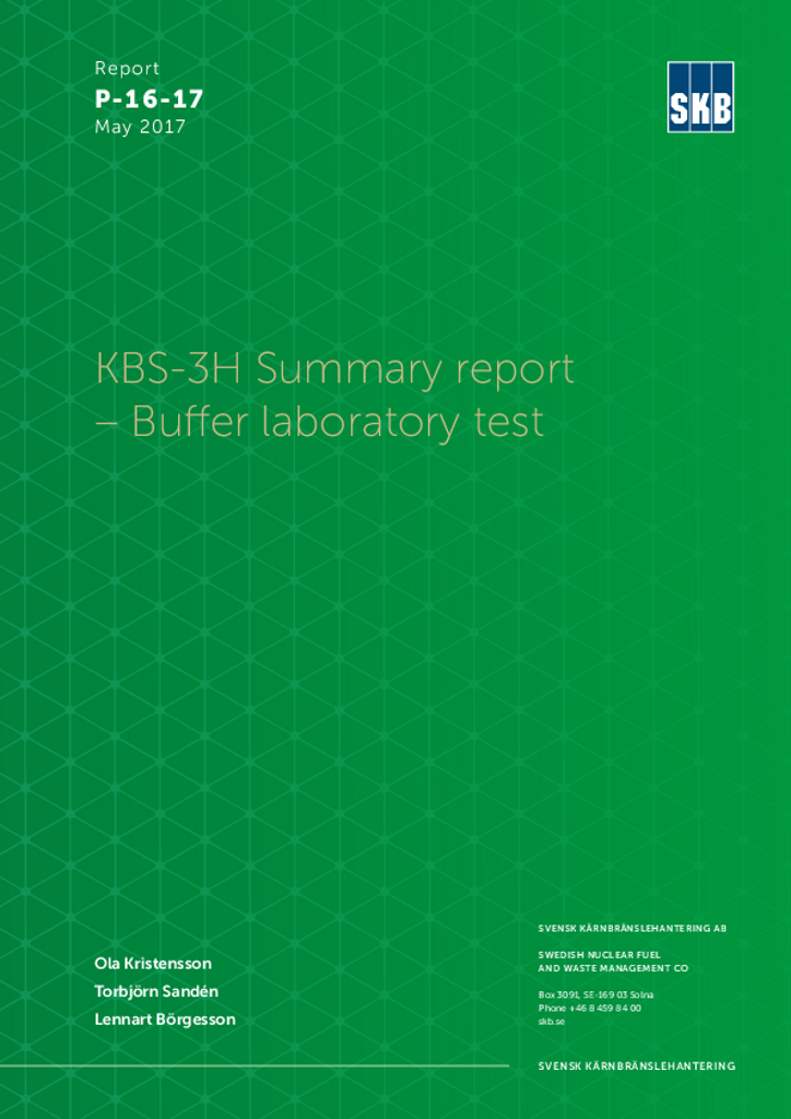 KBS-3H Summary report – Buffer laboratory test – SKB.com
