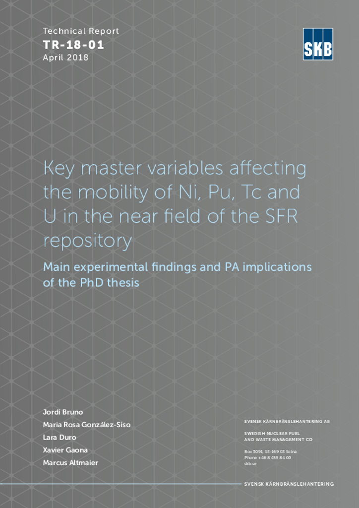 Key master variables affecting the mobility of Ni, Pu, Tc and U in the ...