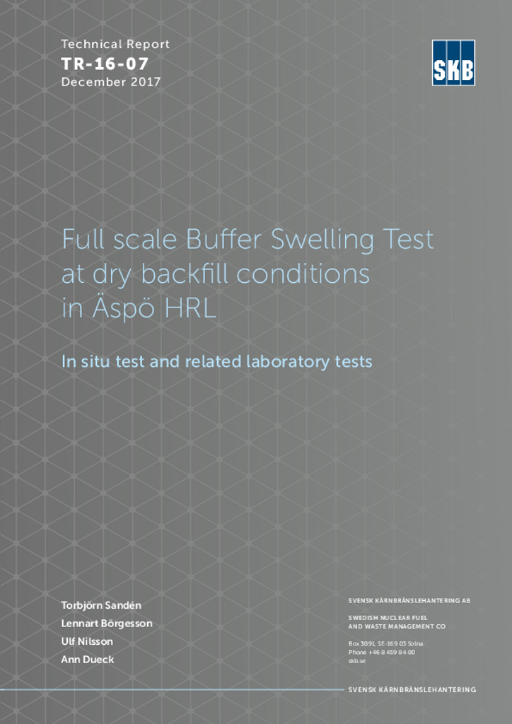 Full scale Buffer Swelling Test at dry backfill conditions in Äspö HRL ...