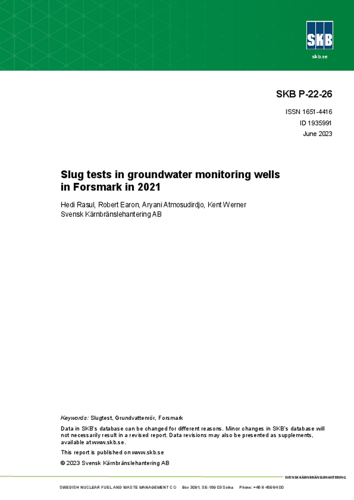 Slug tests in groundwater monitoring wells in Forsmark in 2021 – SKB.com
