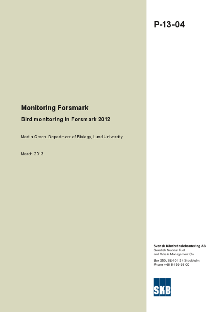 Monitoring Forsmark. Bird monitoring in Forsmark 2012 – SKB.com