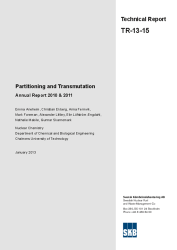 Partitioning and Transmutation. Annual Report 2010 & 2011 – SKB.com