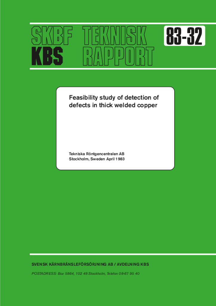 Feasability study of detection of defects in thick welded copper – SKB.com