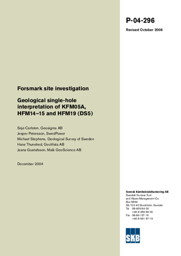 Forsmark site investigation. Geological single-hole interpretation of ...
